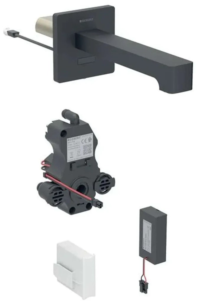 Geberit Brenta - Elektronický umyvadlový ventil pod omítku, pro studenou vodu, bateriové napájení, easy to clean, matná černá 116.273.14.1