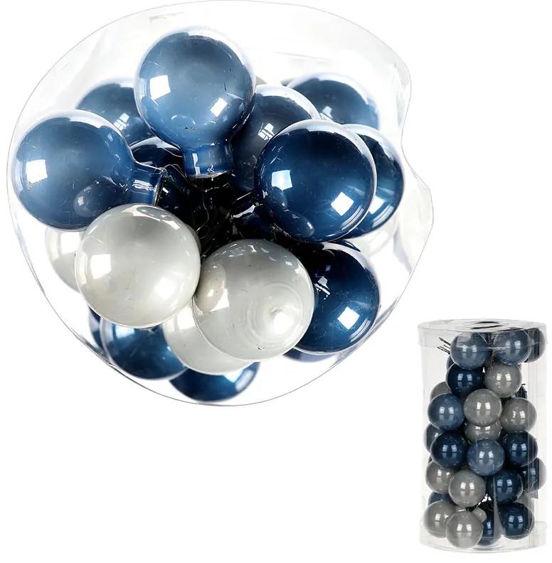Ozdoby skleněné na drátku, modro-bílé barvy, pr.2.5cm, cena za 1 balení(36ks) - VAK108-2,5