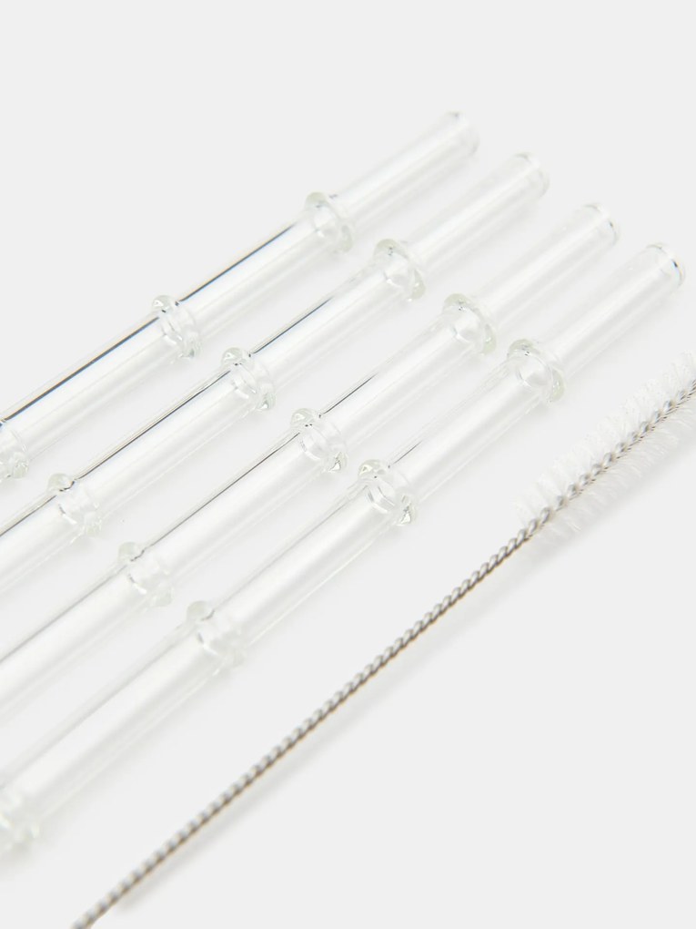 Sinsay - Sada skleněných brček s čisticím kartáčkem 5 pack - clear