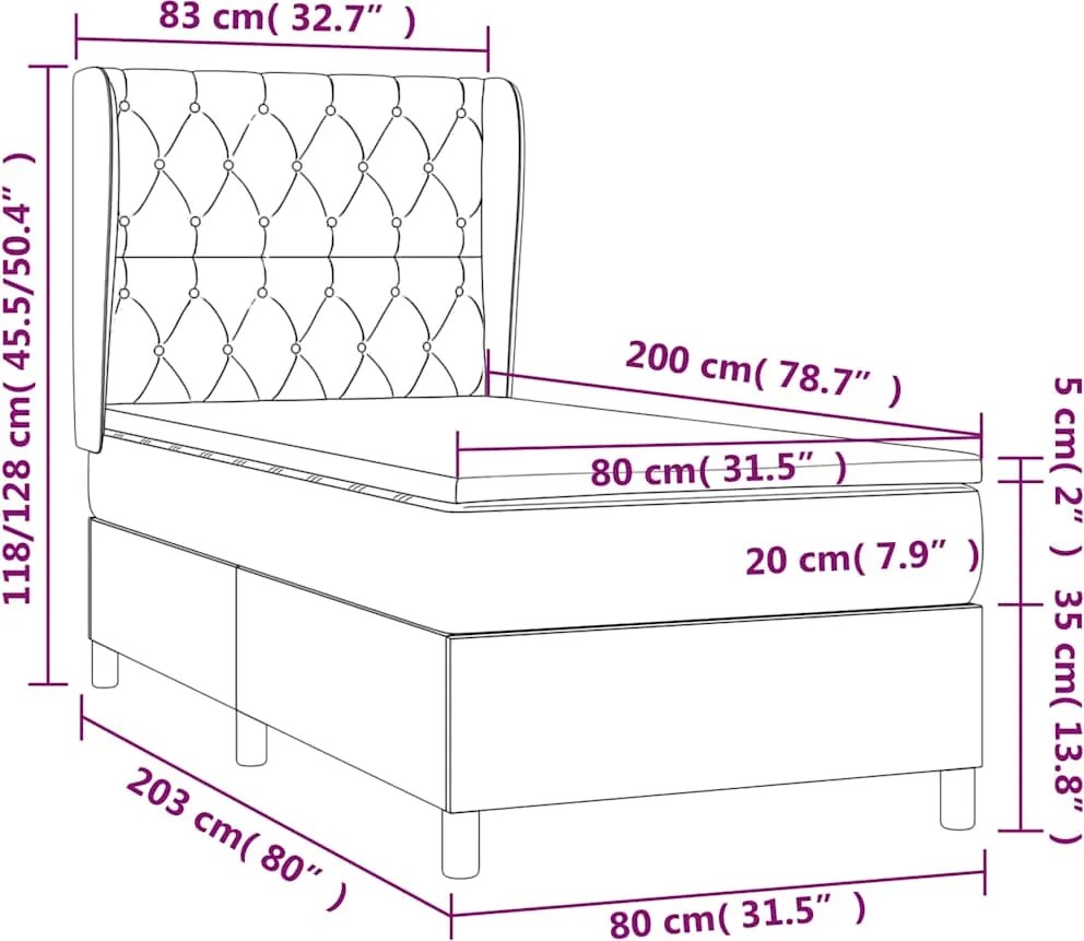 Box spring postel s matrací tmavě šedá 80 x 200 cm samet 3129358