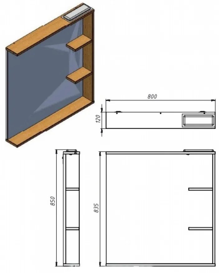 Lavedo Broadway Black 80 koupelnové zrcadlo s poličkami a LED osvětlením