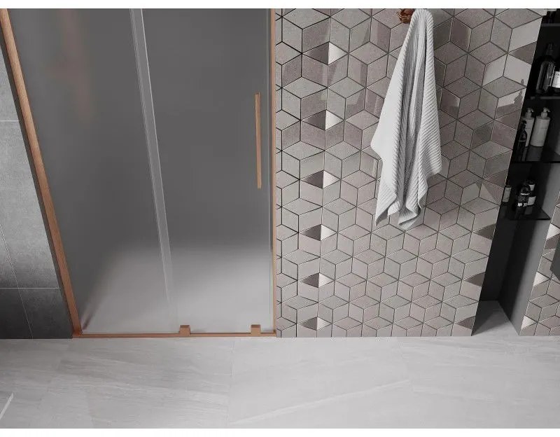 Mexen Velar L, posuvné sprchové dveře do otvoru 110 cm, 8mm sklo námraza, měděná matná, 871-110-003-31-65