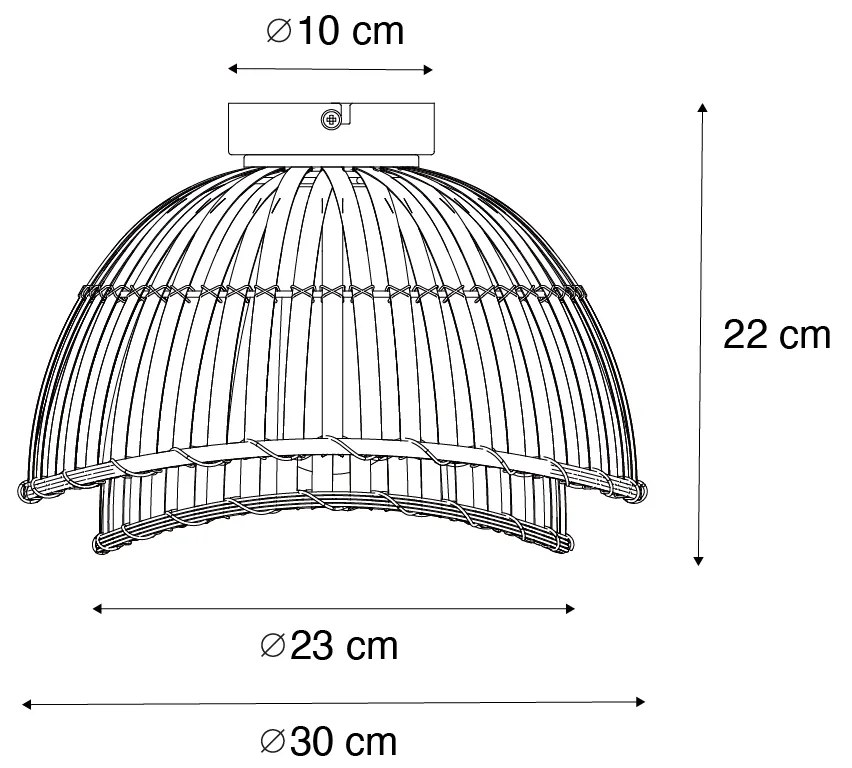 Orientální stropní svítidlo černé s přírodním bambusovým dekorem 30 cm - Pua