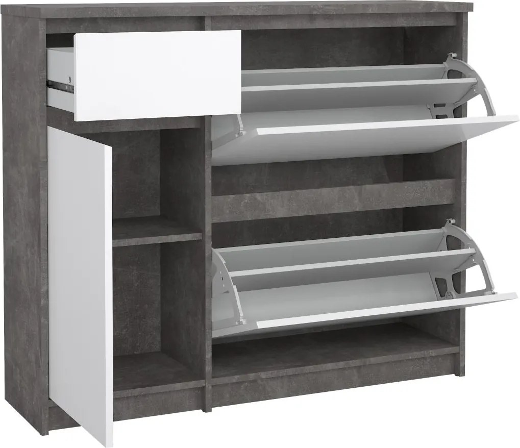 FALCO Botník Simplicity 206 beton/bílý lesk