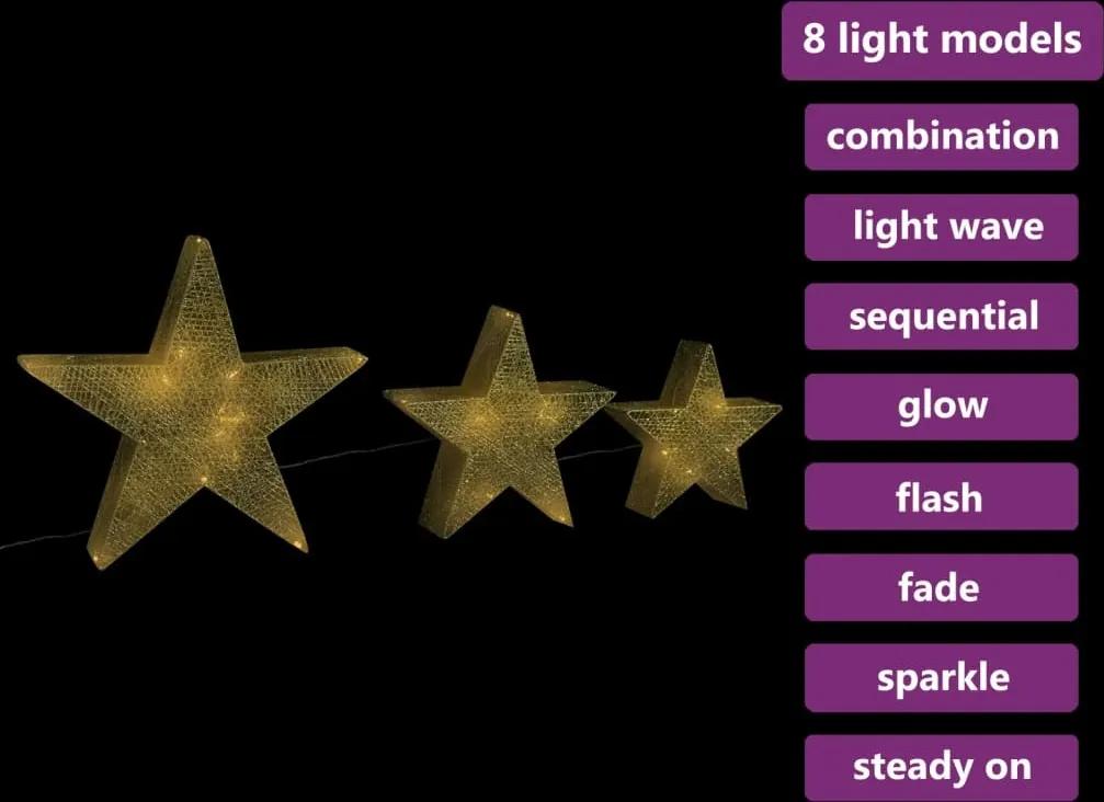 vidaXL Vánoční LED hvězdy 3 ks síťovina dovnitř i ven [329775] Barva: zlatá