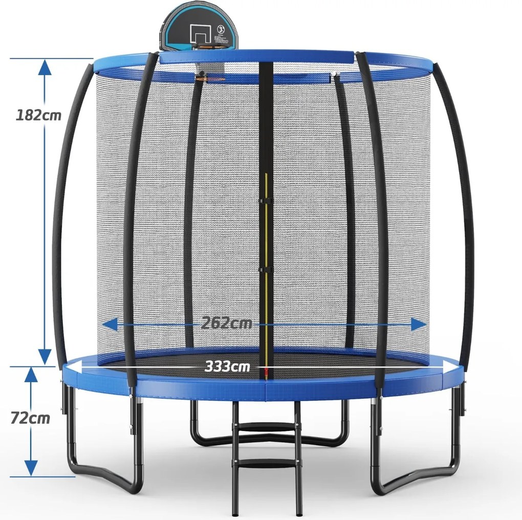 Costway Venkovní trampolína φ333 cm se žebříkem a basketbalovým míčem, ochrannou