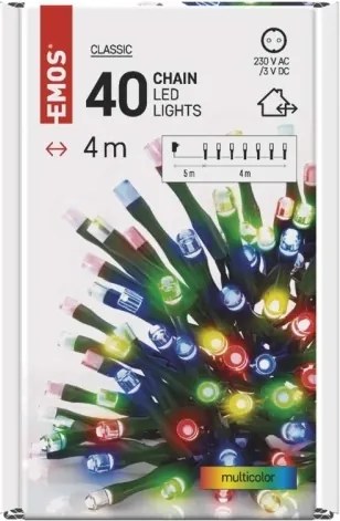 Vánoční osvětlení EMOS D4AM01 ZY0811T 40LED řetěz 4m multicolor s časovačem