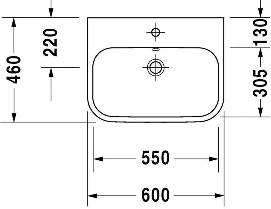 Duravit Happy D.2 - Umyvadlová mísa, 1 otvor pro armaturu propíchnutý, 60 x 46 cm, bílá 2315600000