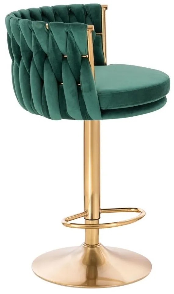 LuxuryForm DESIGN Barová židle LYON VELUR na zlaté kulaté podstavě - zelená