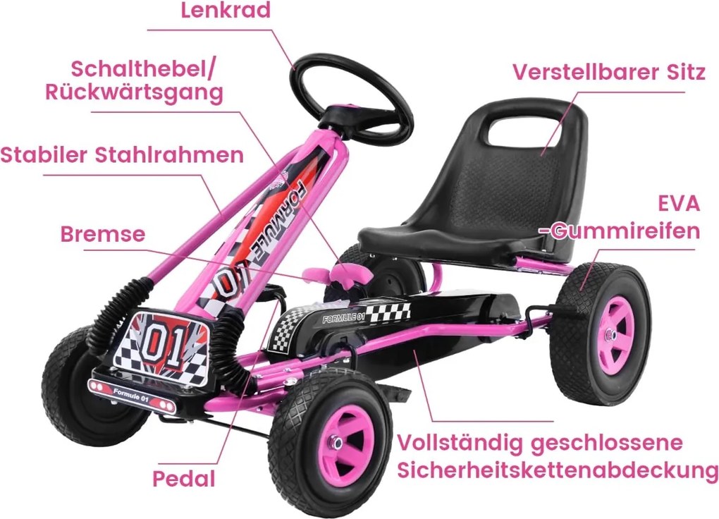 Costway Pedal Go-Kart Pedálové šlapací auto Dětské auto s pedálem Růžové, růžový