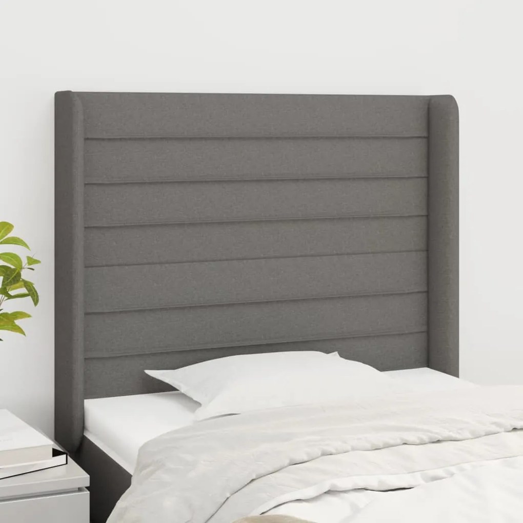 Čelo postele typu ušák tmavě šedé 83x16x118/128 cm textil 3119695