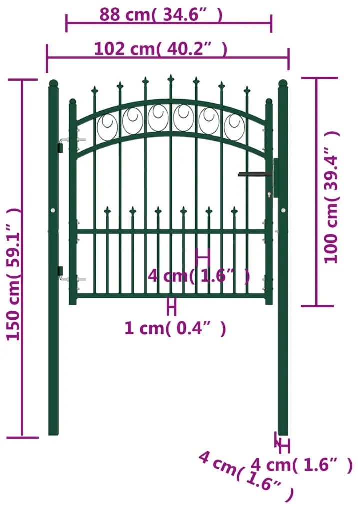 vidaXL Marketos Plotová branka EMMEN s hroty ocelová 104 x 97 cm zelená