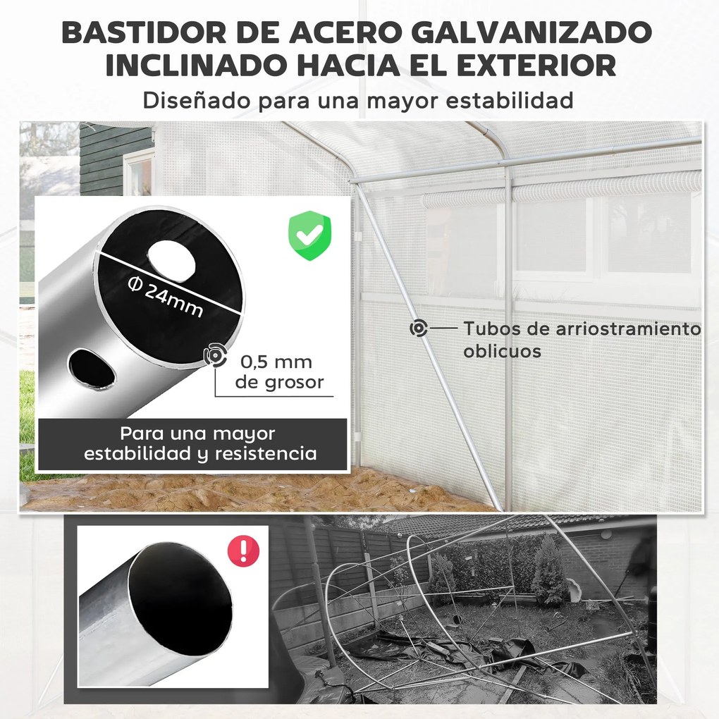 Outsunny Zahradní Skleník 4x3x2 m Tunelový Skleník se 2 Okny z UV-Odolného PE a 1 Rolovacími Dveřmi se Zipperem pro Zahradu a Terasu Bílý