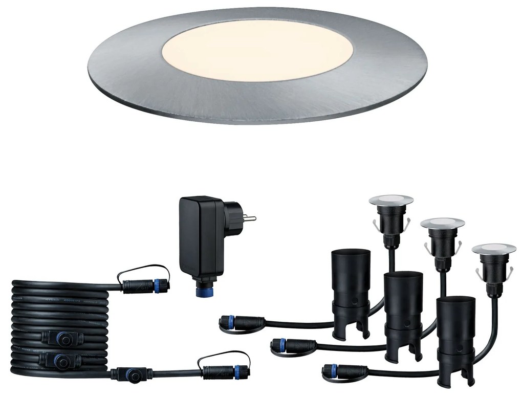 Paulmann 93697 Plug&Shine Mini, základní set zápustných svítidel do exteriéru 3x2,5W LED 3000K stmívatelné, stříbrná, IP65