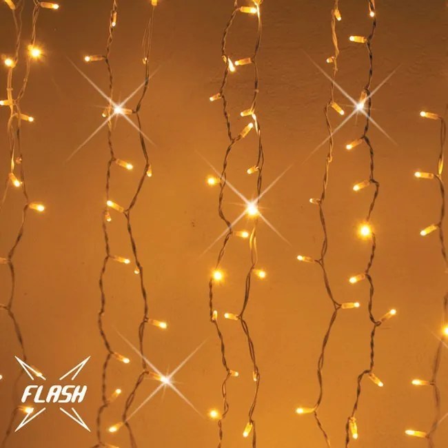 Easy Fix LED světelný závěs venkovní, 100 × 1200 cm, teple bílá s FLASH, 1200 diod, bílý kabel, IP67, prodlužovací