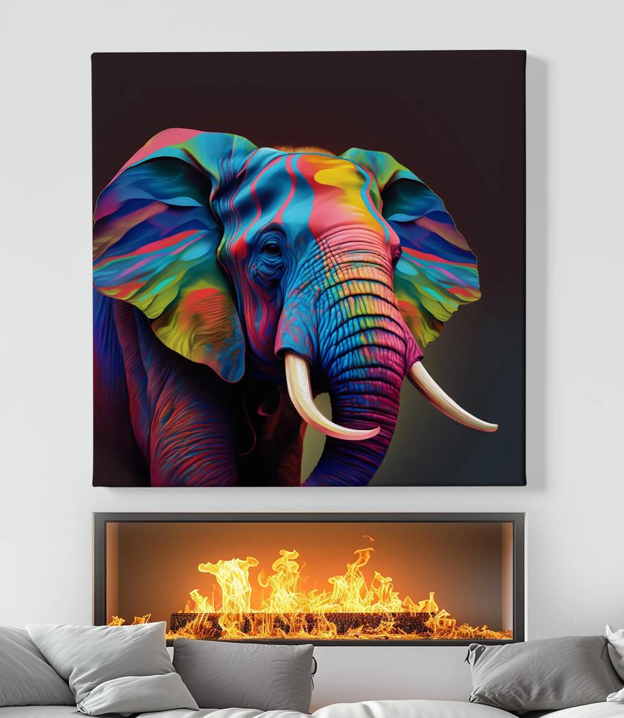 Obraz na plátně - Barevný slon FeelHappy.cz Velikost obrazu: 80 x 80 cm
