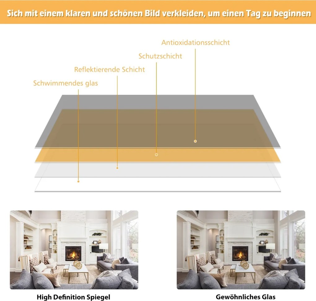 Costway Nástěnné zrcadlo celovečerní zrcadlo s výškově nastavitelnými