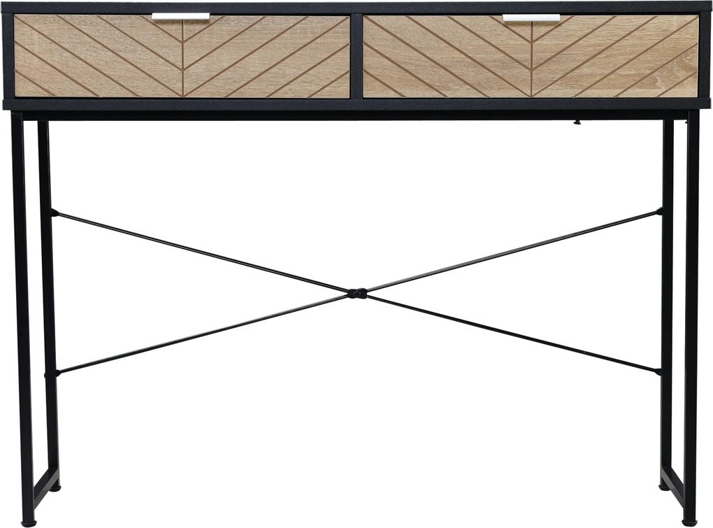 HOMCOM Úzký konzolový stůl s 2 zásuvkami, vyřezávaný design, moderní styl pro předsíň, obývací pokoj, ložnici 100x30x75 cm Černá a dub | Aosom