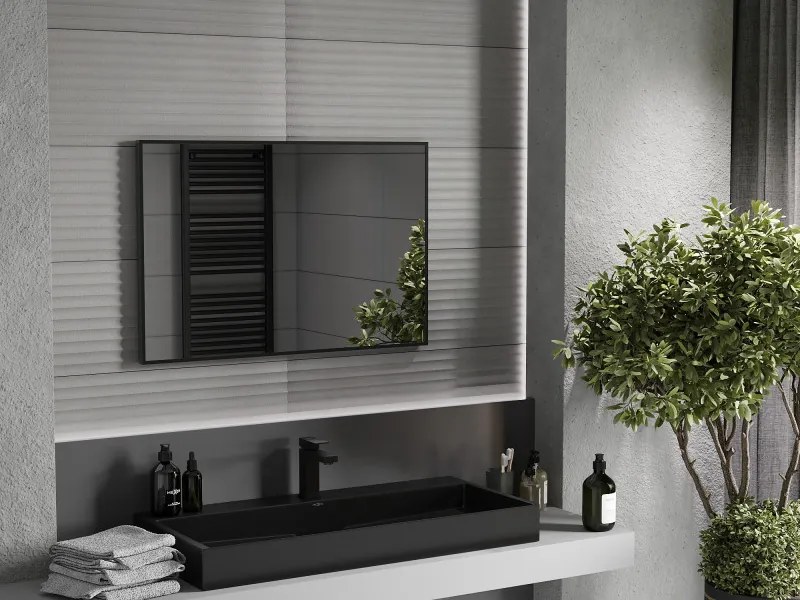 Mexen Loft, obdélníkové koupelnové zrcadlo 90 x 60 cm, barva rámu černá matná, 9852-090-060-000-70