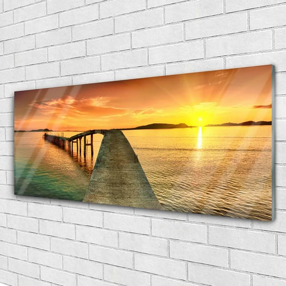 Plexisklo-obraz Moře Slunce Most Krajina 125x50 cm