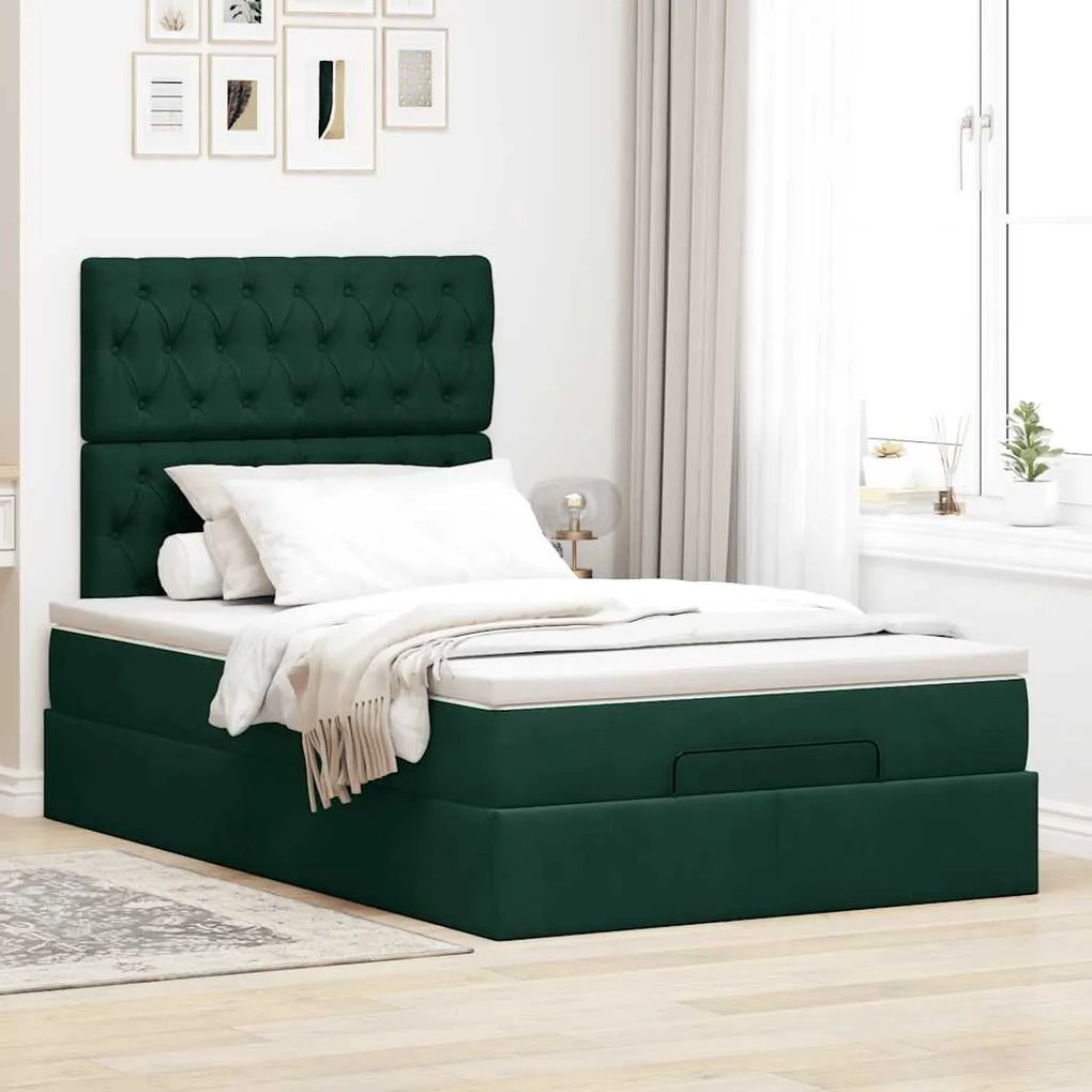 Osmanský rám postele s matracemi tmavě zelená 120x200cm samet 3313538