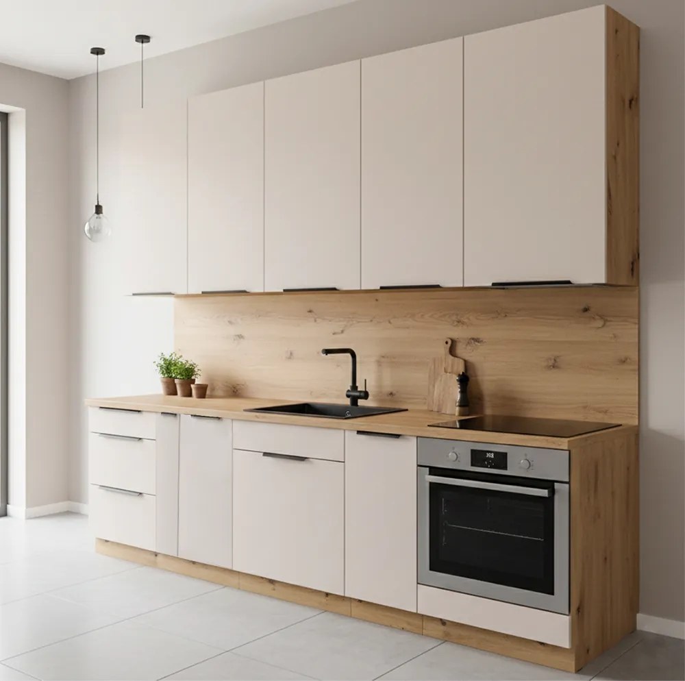 Kuchyňská linka SOLEA | 270 cm | artisan/kašmír | PREMIUM BOX | UNI dvířka | VÝBĚR ÚCHYTŮ