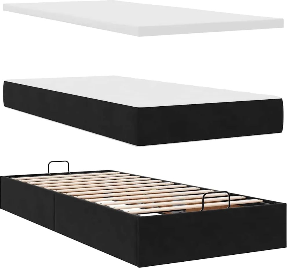 Osmanský rám postele s matrací černá 80x200cm samet 3311737