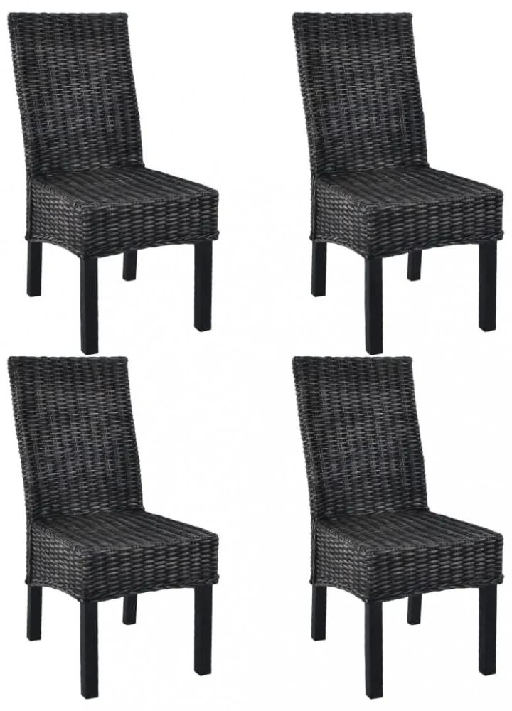 Jídelní židle 4 ks ratan / mangovník Dekorhome Černá