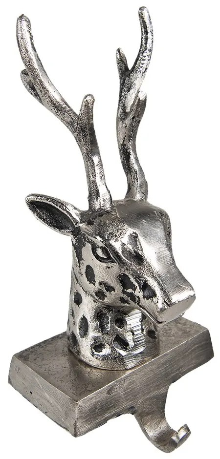 Stříbrný antik kovový háček na punčochu Srnec - 12*7*28 cm