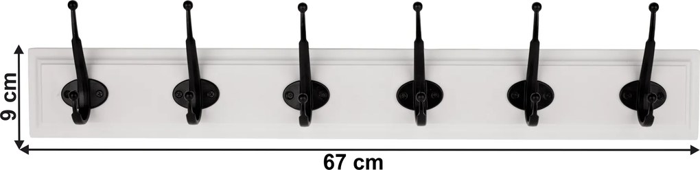 Věšák na zeď, bílá/černá, MDF/kov, RAMAN