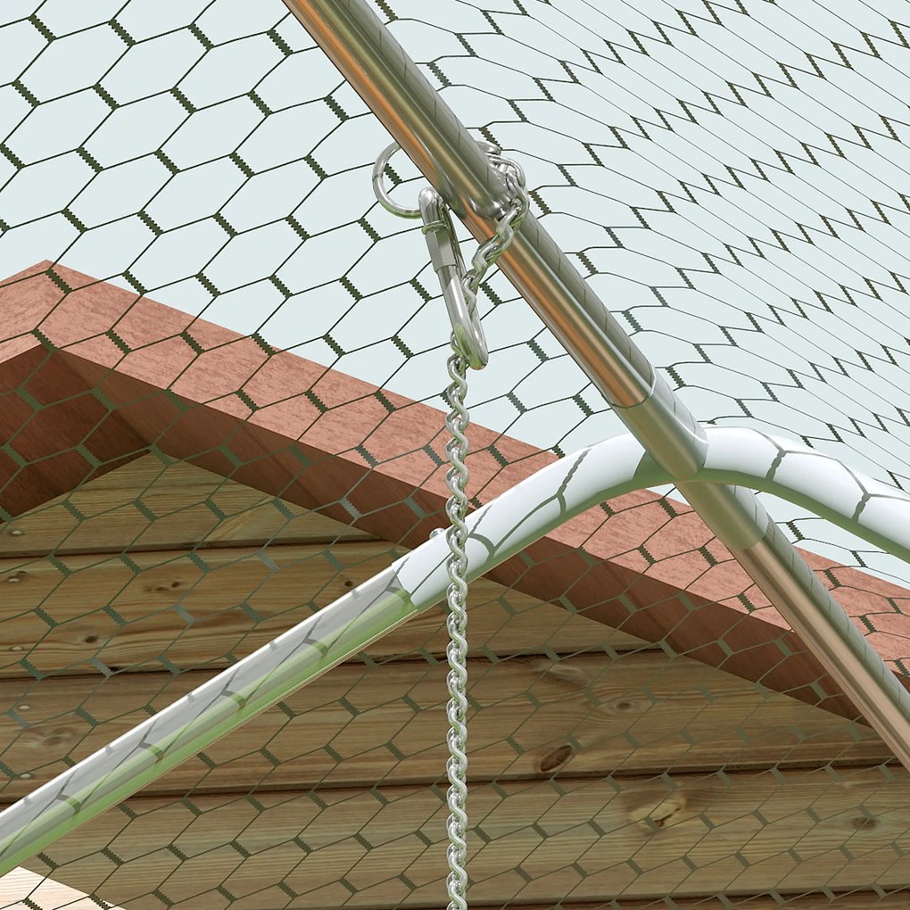Ocelový výběh pro kuřata PawHut, 300 x 800 x 195 cm, klec pro kuřata s krytem odolným proti UV záření, dvířka na krmení, závěsné krmítko, bidýlko, vý…