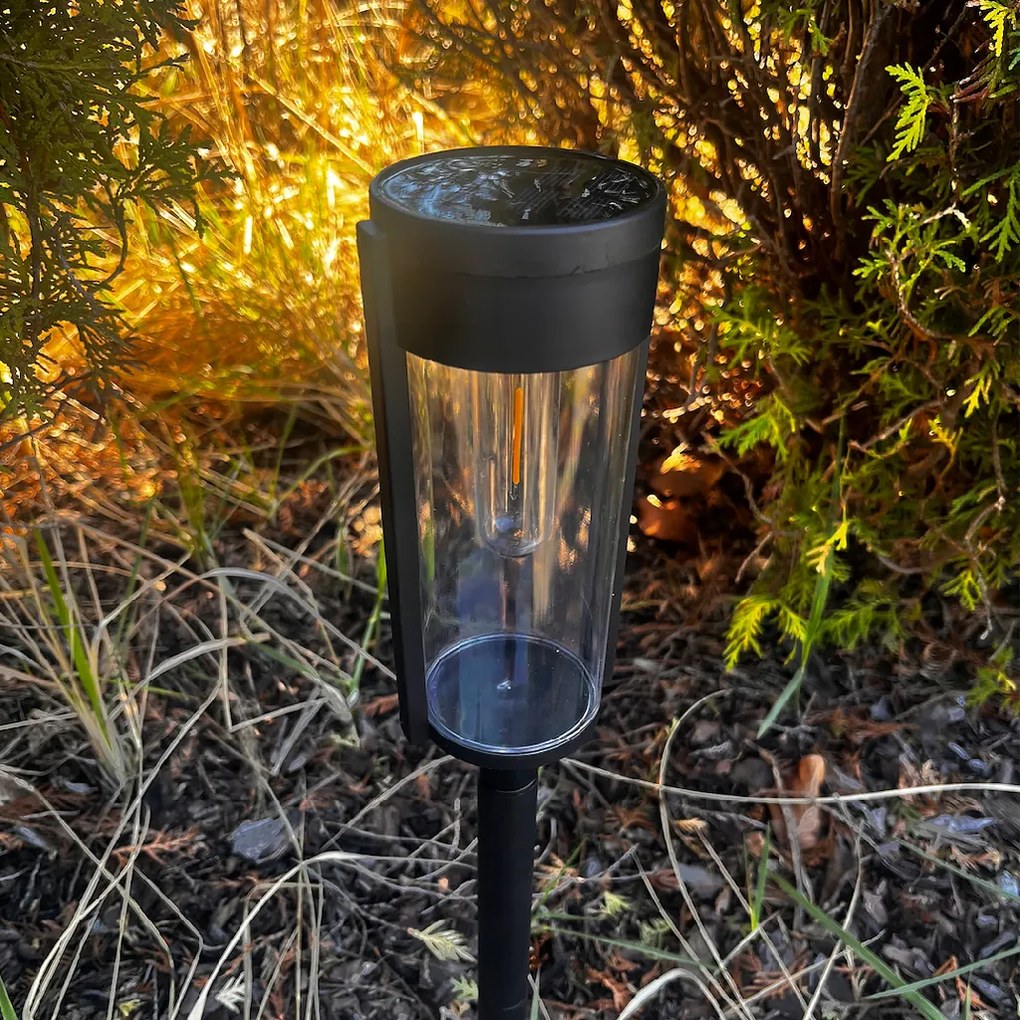 Exteriérové solární zapichovací svítidlo Path, 1x transparentní/černé plastové stínítko, sada 2ks