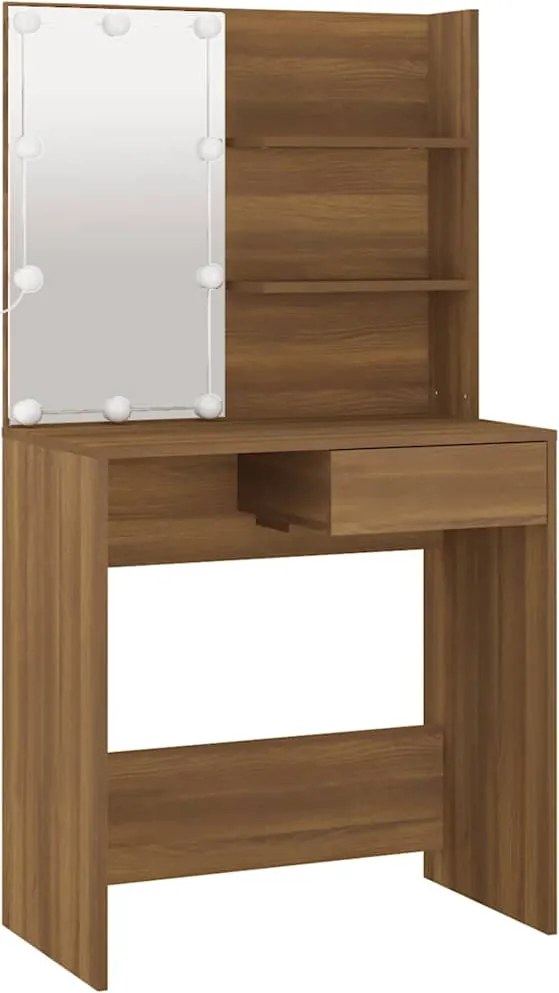 Toaletní stolek sada s LED hnědý dub kompozitní dřevo 3114114