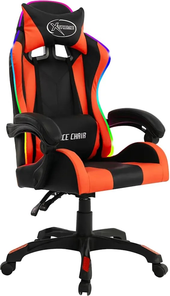 Herní židle s RGB LED podsvícením oranžovočerná umělá kůže 288002
