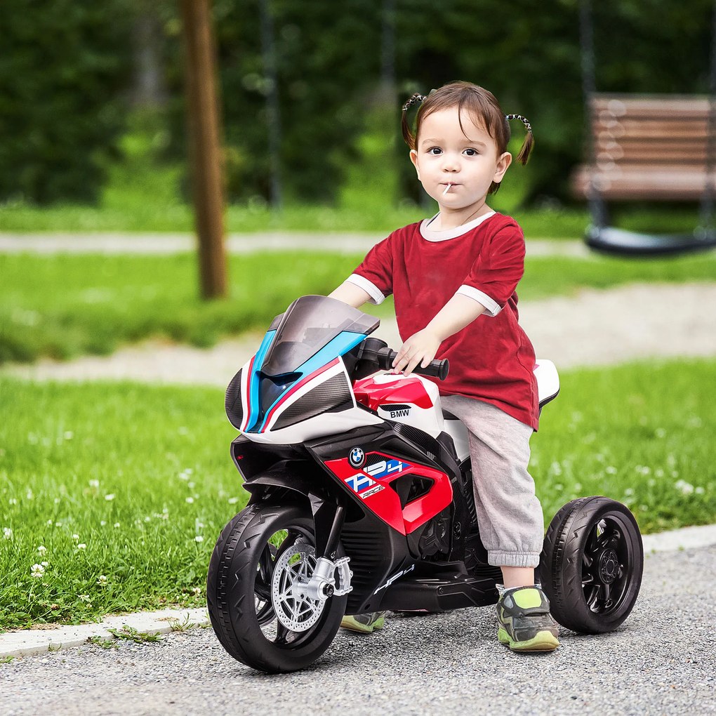 HOMCOM dětská elektrická motorka 3kolové elektrické vozidlo s hudebními režimy od 18 měsíců, červená, bezpečná zábava pro batolata