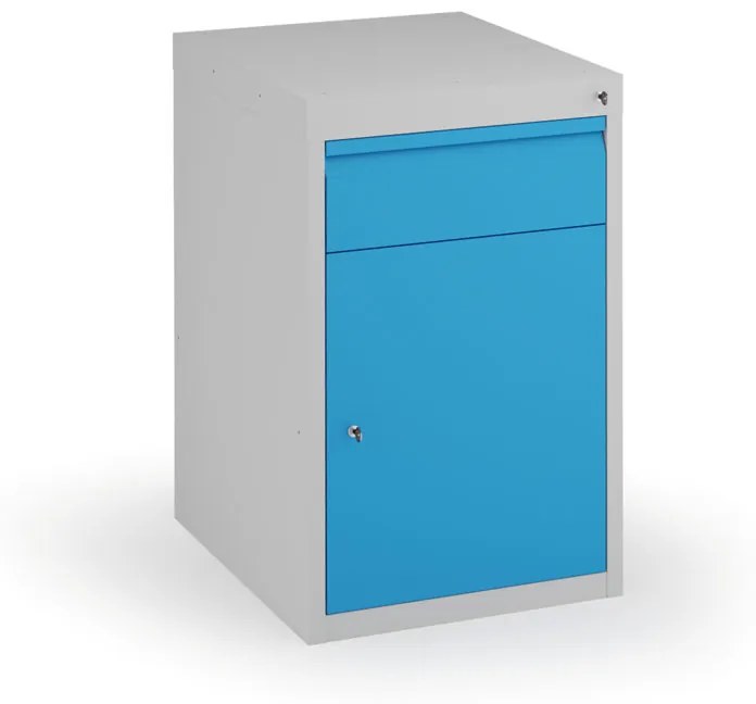 Podstavný dílenský box na nářadí s dveřmi a zásuvkou KOVONA, bez polic, 800 x 480 x 610 mm