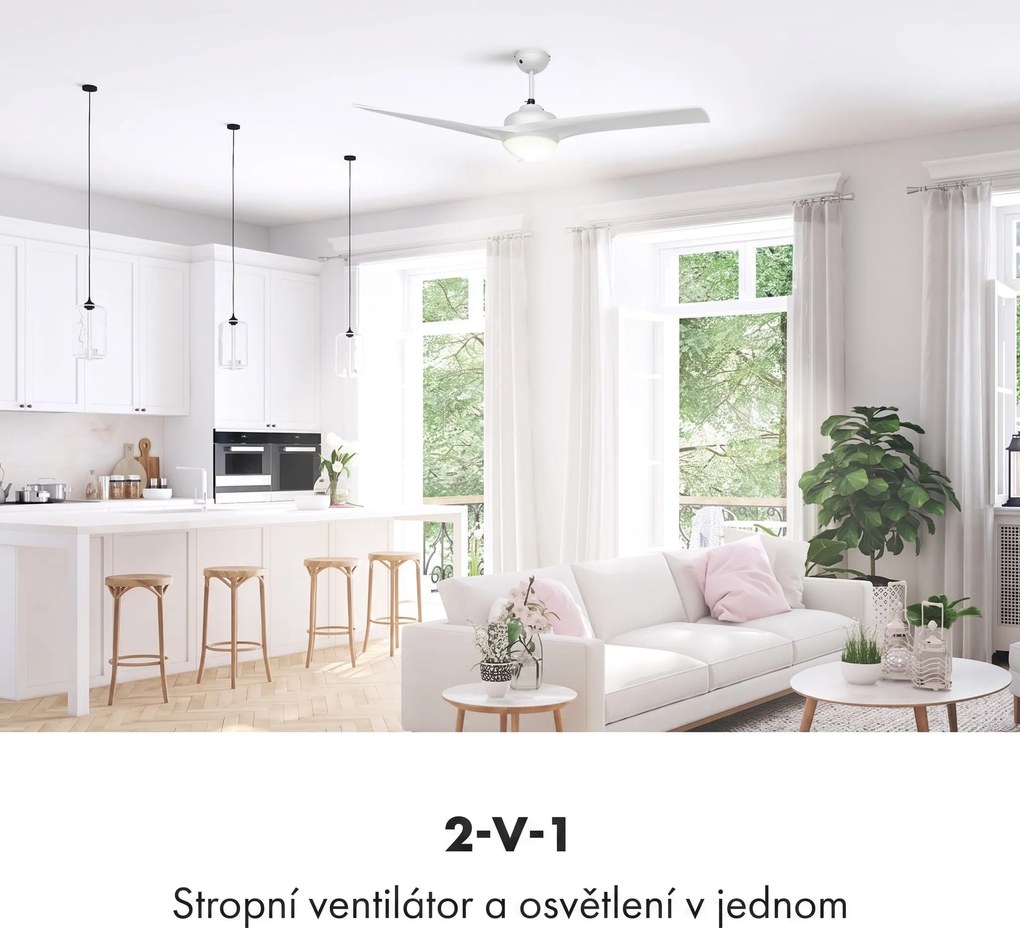 Klarstein Figo, bílý, stropní ventilátor, 52 ", 55 W, stropní lampa, 2 x 42 W, dálkový ovladač