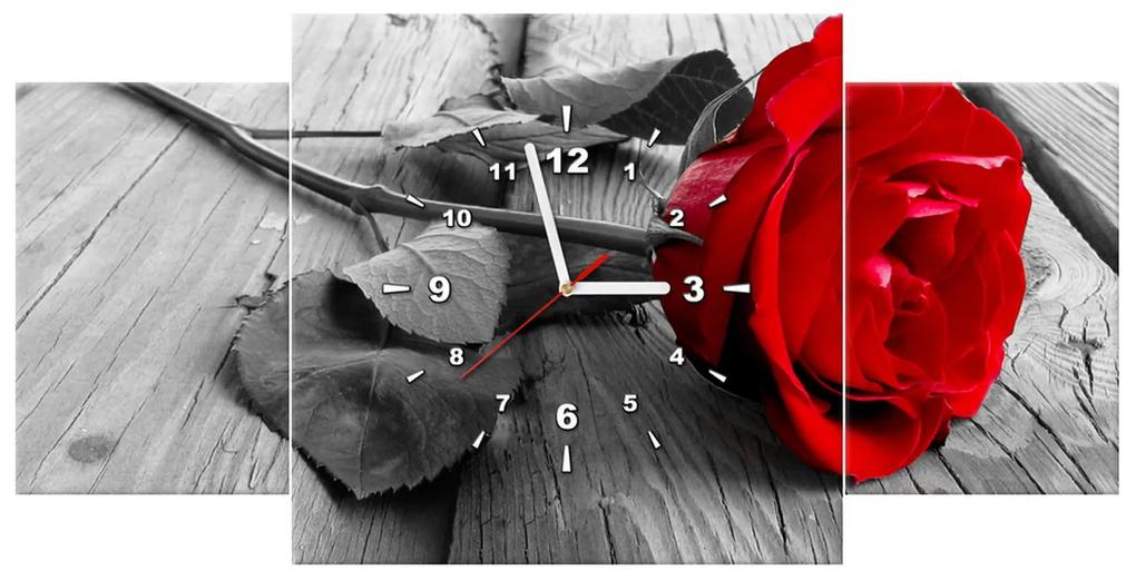 Gario Obraz s hodinami Červená růže - 3 dílný Rozměry: 30 x 90 cm