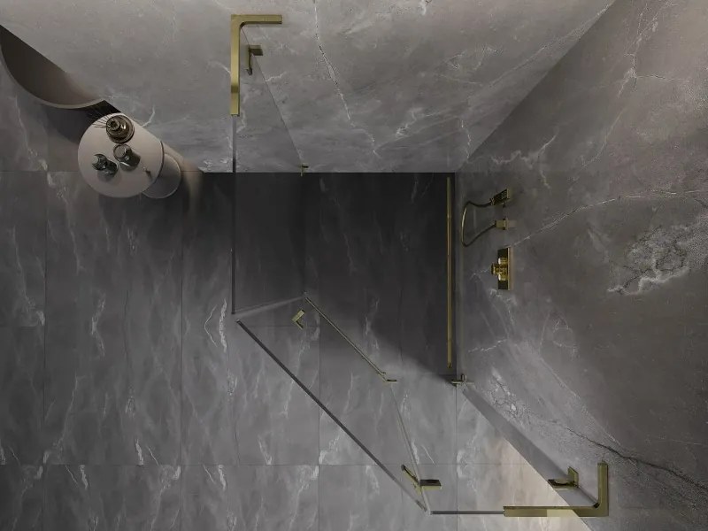 Mexen Lunar, L pravý výklopný pětiúhelníkový sprchový kout 90 x 100 cm, 8mm čiré sklo, zlatý profil, 831L-090P-100L-50-00-P