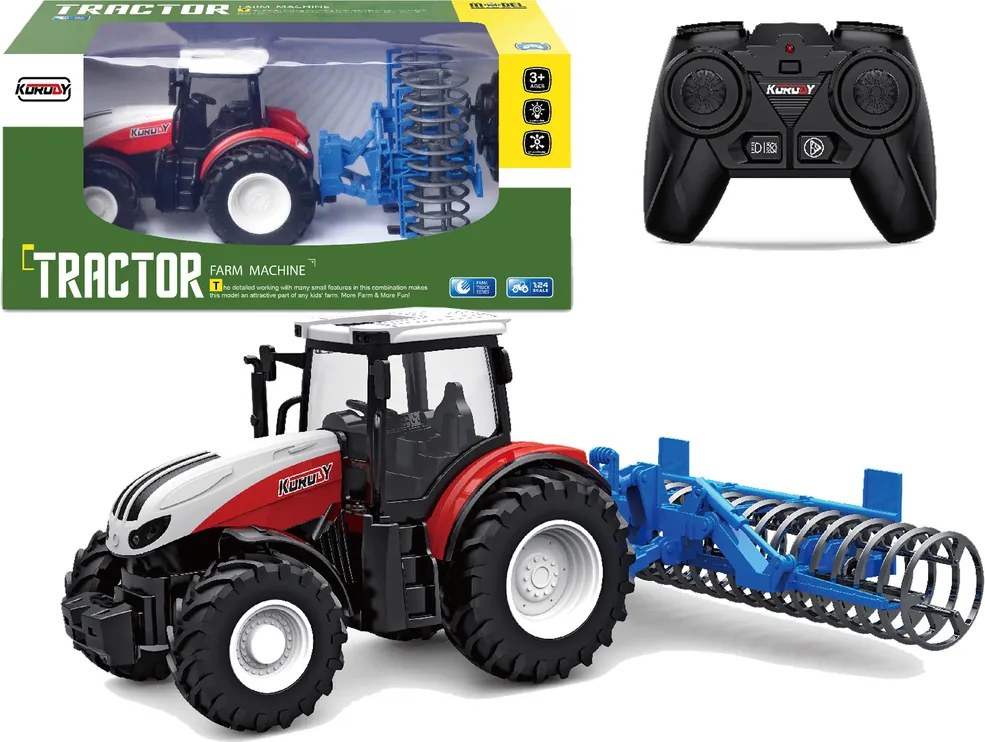 LEAN Toys Traktor s dálkovým ovládáním, zemědělský válec 2,4 G, gumová kola