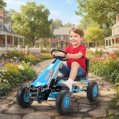 AIYAPLAY Pedálový gokart pro děti, výškově nastavitelné sedadlo, EVA kola, brzda, spojka, 3-8 let, modrá