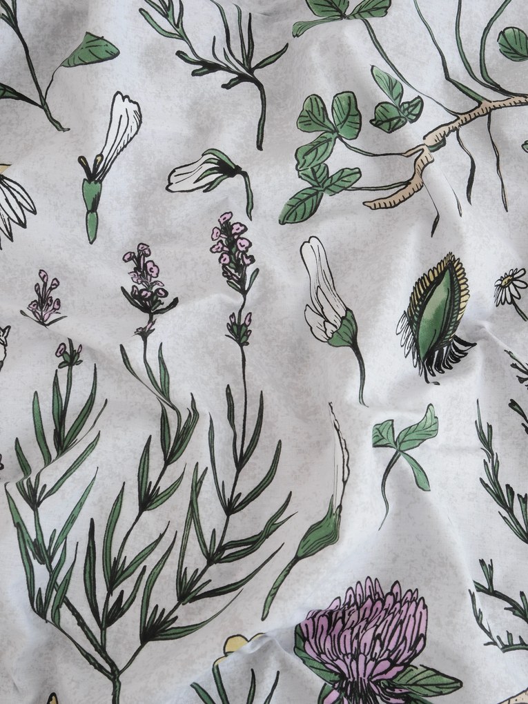 MK Lůžkoviny Francouzské bavlněné povlečení Renforcé - Herbář šedý 220 × 200 cm, 2ks 70 x 90 cm