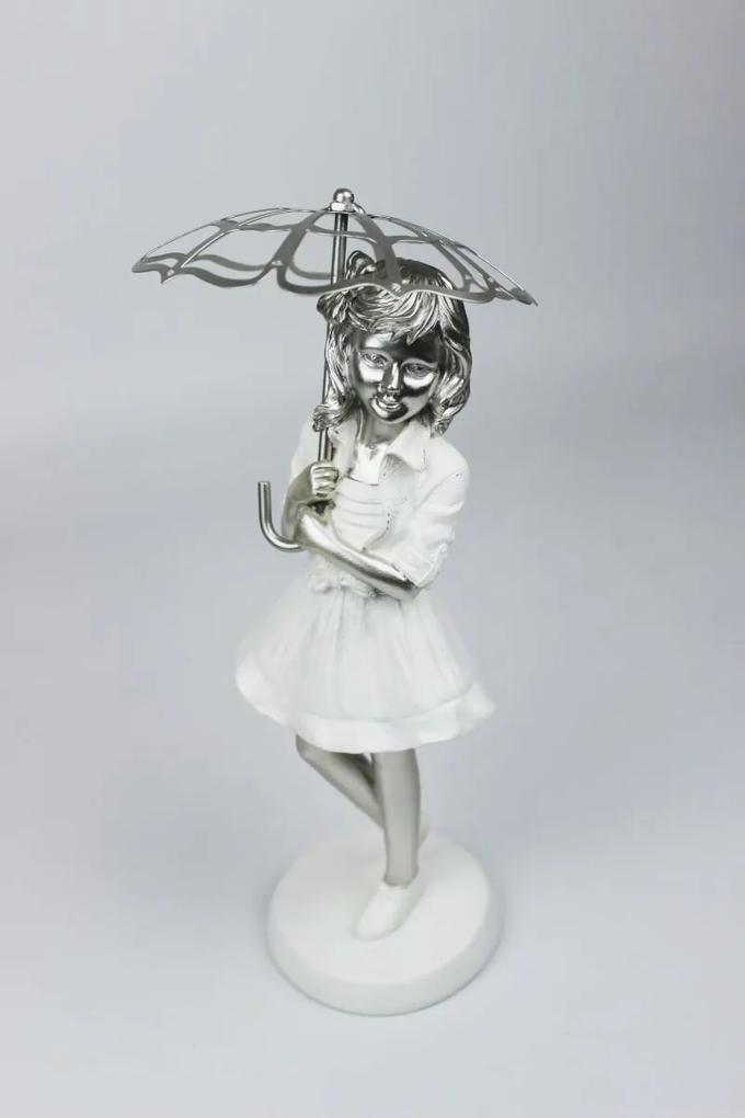 Bíle stříbrná dekorační figurka holčičky 29cm