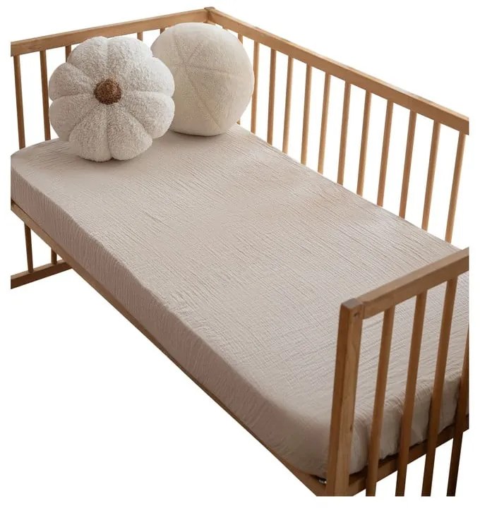 Béžové napínací mušelínové dětské prostěradlo do postýlky 60x120 cm Burumcuk – Mijolnir