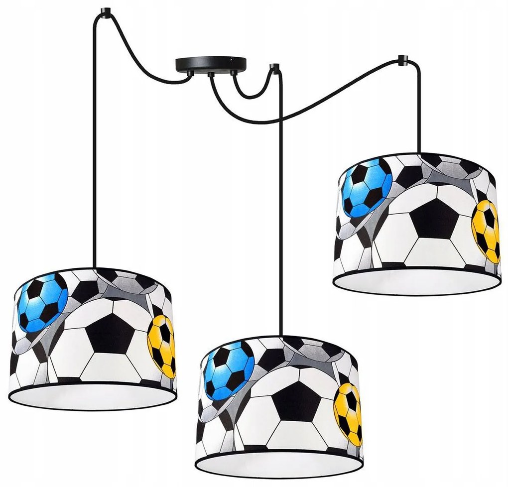 Dětské závěsné svítidlo Soccer Spider, 3x textilní stínítko se vzorem, (výběr ze 2 barev konstrukce)