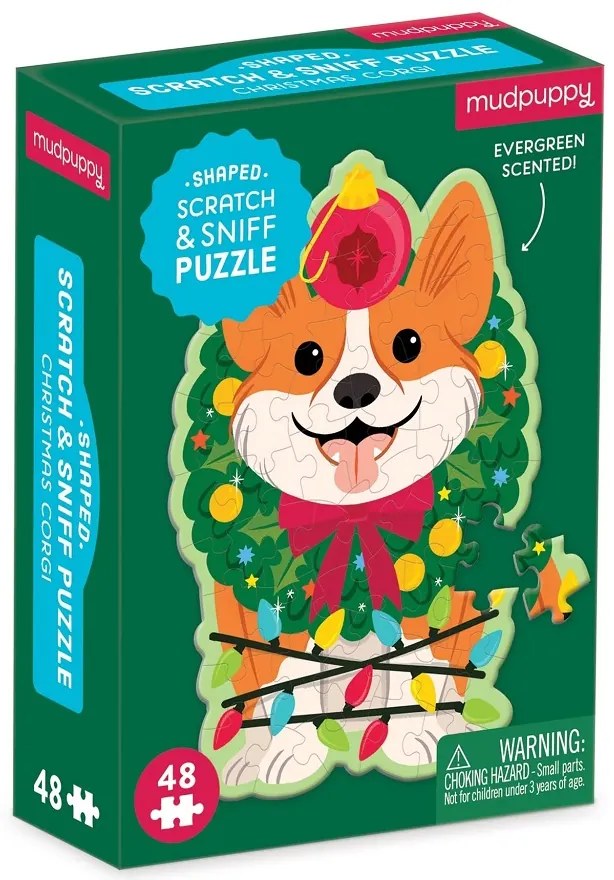 Mudpuppy Puzzle Vánonční pes Corgi s vůní chvojí 48 dílků