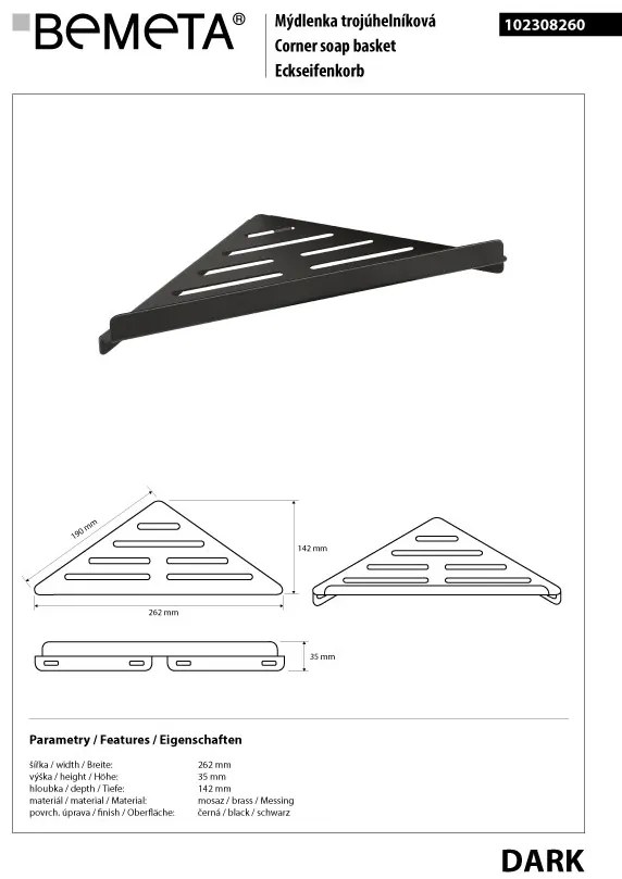 Bemeta Design DARK: Polička, do sprchy, rohová - 102308260