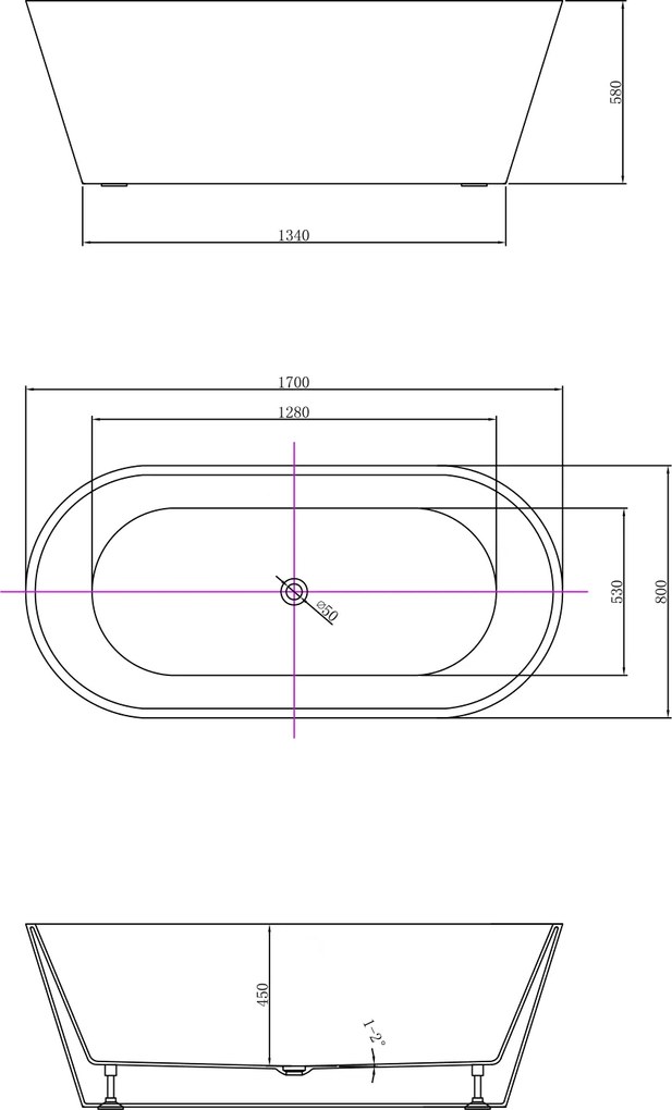 Polysan Polysan, AZRA volně stojící vana 170x80x58cm, bílá, 68631