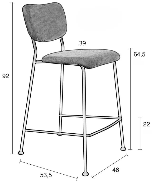 Šedo-modrá  manšestrová barová židle ZUIVER BENSON 64,5 cm