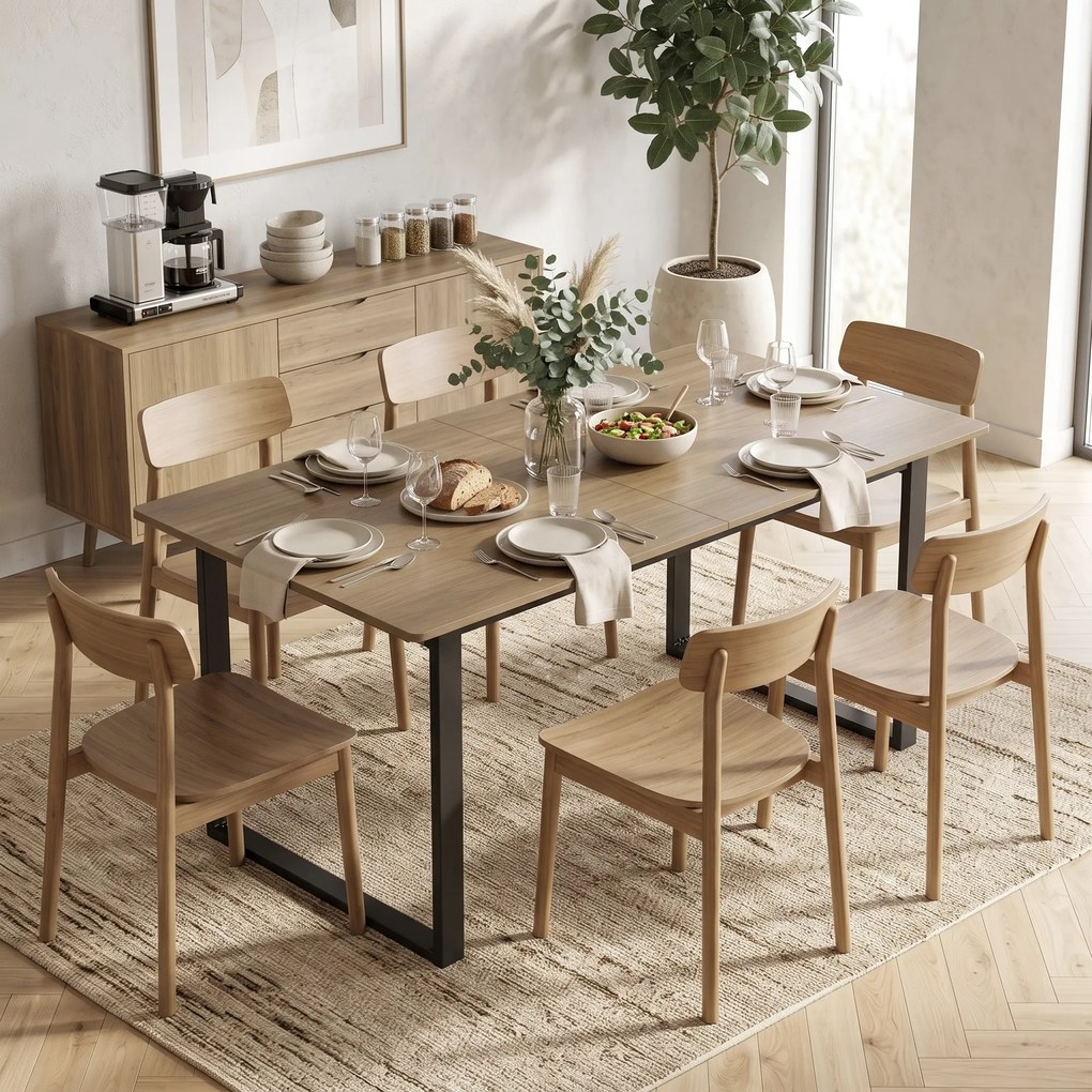 HOMCOM Rozkládací jídelní stůl 140-180 cm pro 6-8 osob, obdélníkový v industriálním designu s ocelovým rámem, hnědý
